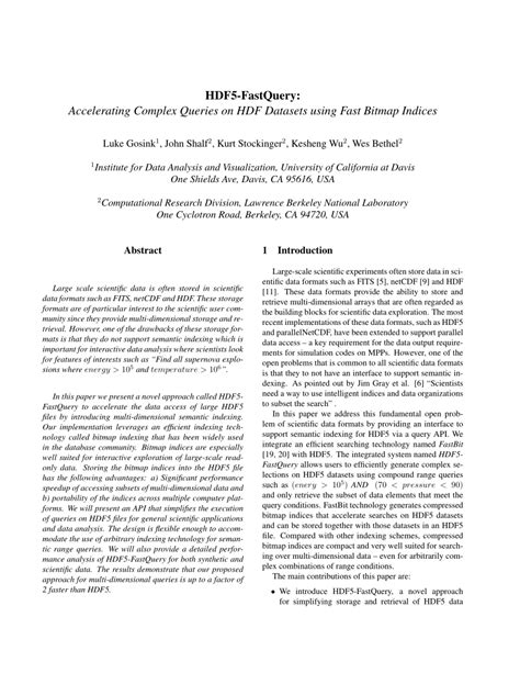 Pdf Hdf5 Fastquery Accelerating Complex Queries On Hdf Datasets