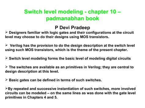 Switch Level Modeling Ppt