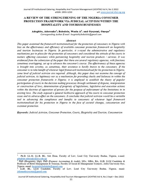 A Review Of The Strengthening Of The Nigeria Consumer Protection