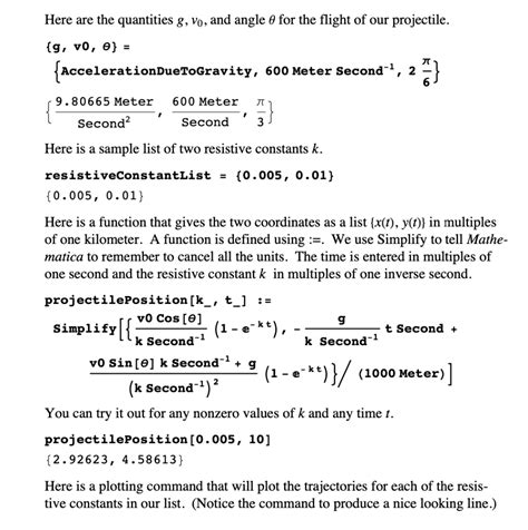 Solved Numerical Solution For The Flight Of A Chegg Com
