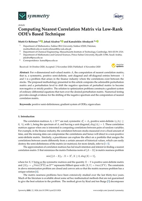 pdf computing nearest correlation matrix via low rank ode s based