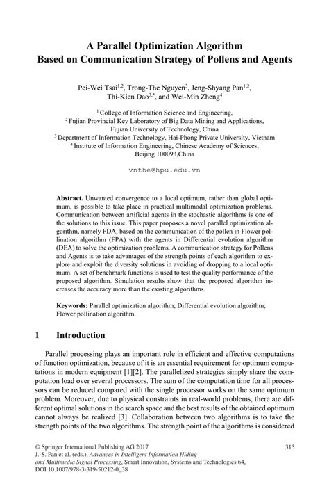 Pdf A Parallel Optimization Algorithm Based On Communication Strategy