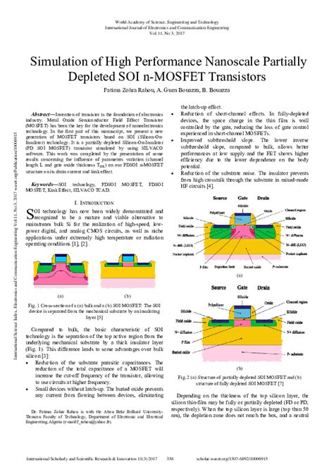 Pdf Simulation Of High Performance Nanoscale Partially Depleted Soi N Mosfet Transistors