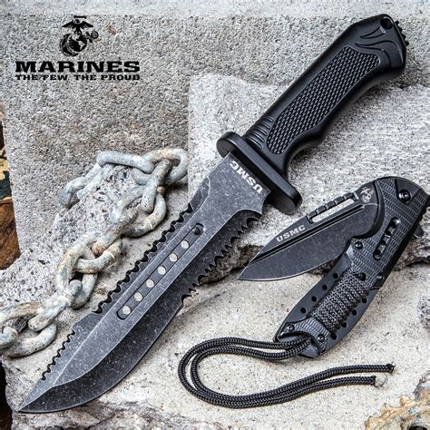 Officially Licensed Usmc Fixed Blade And Pocket Knives