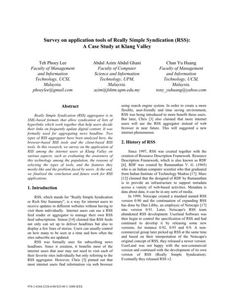 pdf survey on application tools of really simple syndication rss a