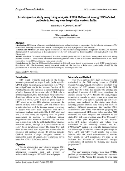 Pdf The Role Of Cd4 Count Pattern In Hiv Seropositive Patients In