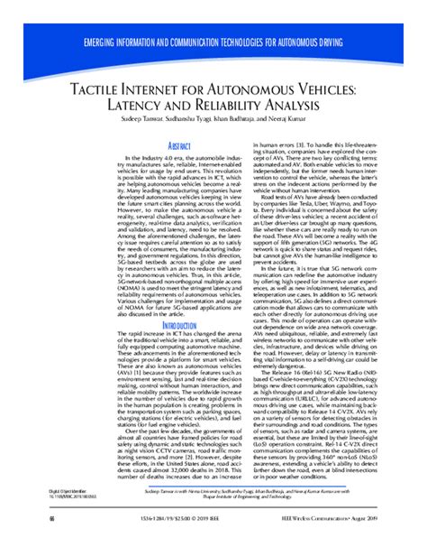 Pdf Tactile Internet For Autonomous Vehicles Latency And Reliability Analysis