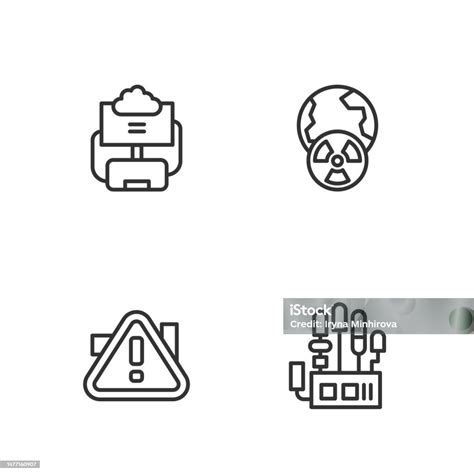설정 라인 기계 로봇 손 삼각형의 느낌표 클라우드 데이터베이스 및 행성 지구 복사 아이콘 벡터 검은색에 대한 스톡 벡터 아트 및 기타 이미지 Istock