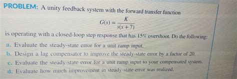 Solved Problem A Unity Feedback System With The Forward