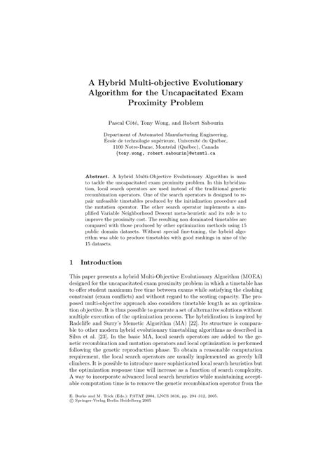 Pdf A Hybrid Multi Objective Evolutionary Algorithm For The