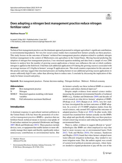 Does Adopting A Nitrogen Best Management Practice Reduce Nitrogen Fertilizer Rates Request Pdf