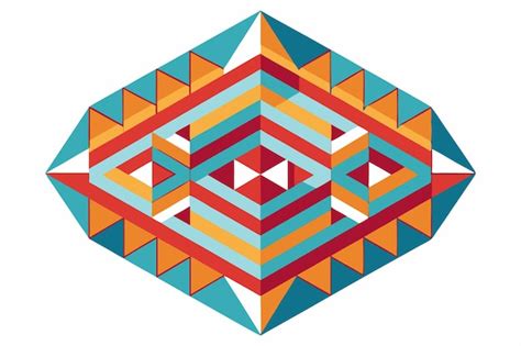 Abstract Geometric Pattern With Interlocking Triangles And Stripes In Teal Orange And Red