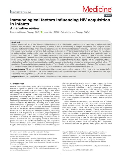 Pdf Immunological Factors Influencing Hiv Acquisition In Infants A