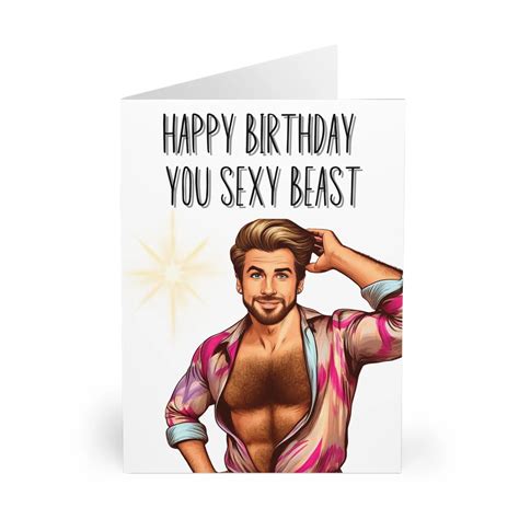 Funny Birthday Card Happy Birthday You Sexy Beast Ty Print
