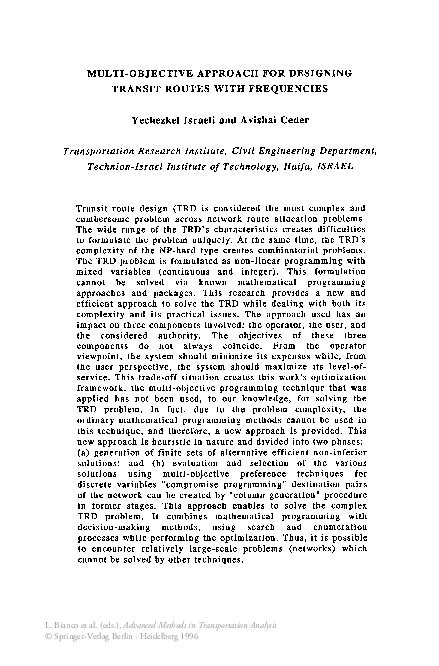 Pdf Multi Objective Approach For Designing Transit Routes With