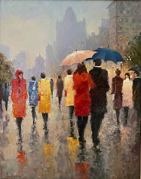 Vladimir Andreev Rainy Day Oil On Canvas Impressionistic Colorful