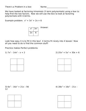 Factoring Using The Box MethodOverview Examples Doc Template PdfFiller