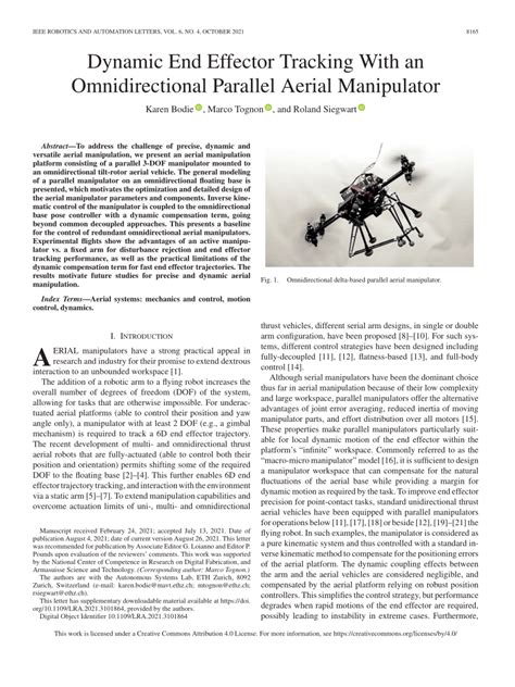 Pdf Dynamic End Effector Tracking With An Omnidirectional Parallel Aerial Manipulator