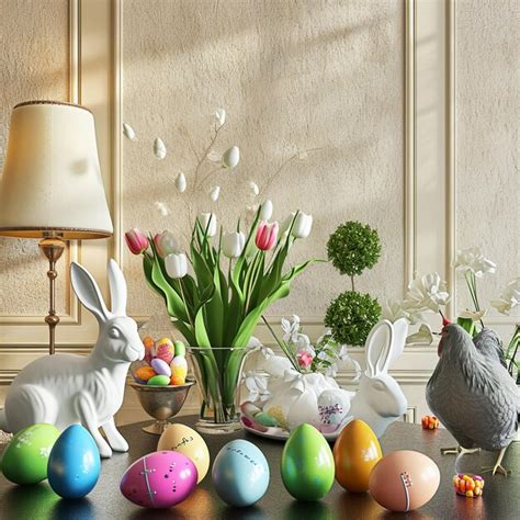 Premium Photo Interior Design Of Easter Dining Room With Colorful Easter Eggs White Hare