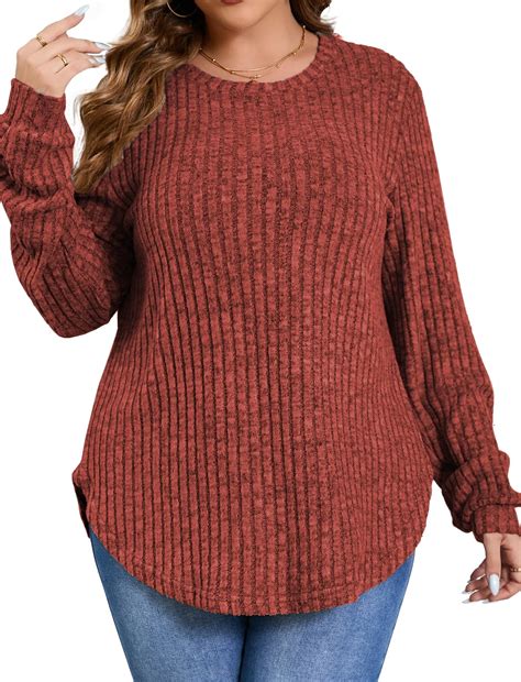 Fantaslook Womens Plus Size Tops Crewneck Long Sleeve Shirts Loose