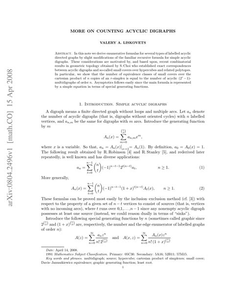 Pdf More On Counting Acyclic Digraphs