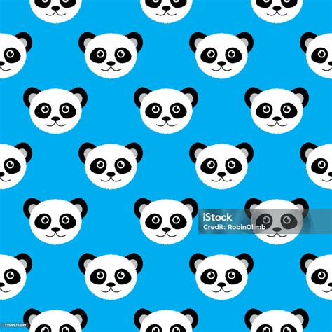 Beruang Panda Biru Menghadapi Pola Mulus Ilustrasi Stok Unduh Gambar Sekarang Budaya