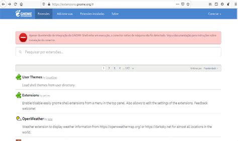 Erro ao tentar instalar extensões do Gnome Shell