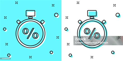 녹색과 흰색 배경에 격리 된 검은 색 라인 스톱워치 와 퍼센트 아이콘 시간 타이머 기호입니다 임의 동적 셰이프 벡터 일러스트레이션 0명에 대한 스톡 벡터 아트 및 기타