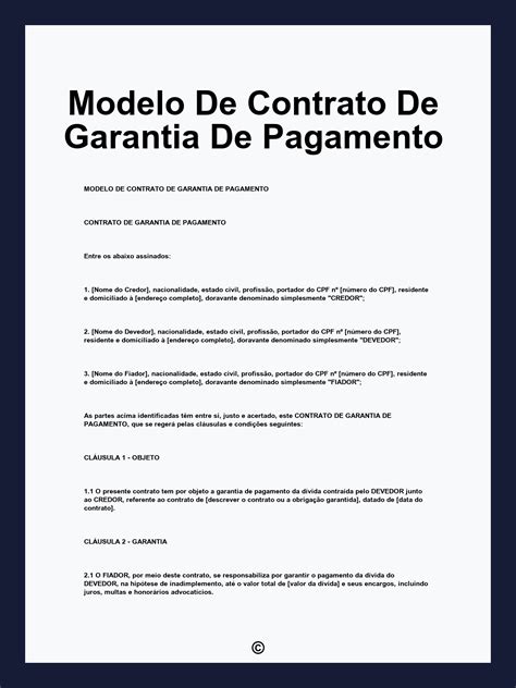 Modelo De Contrato De Garantia De Pagamento