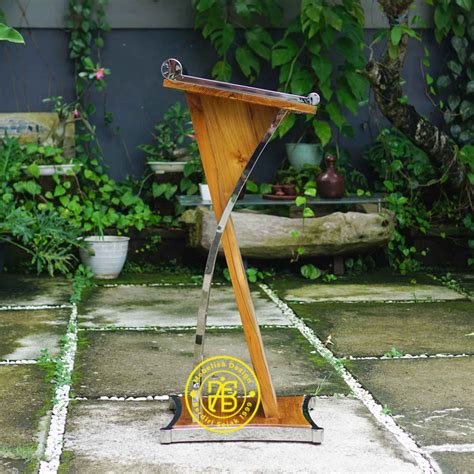 Meja Podium Pidato Kayu Jati Kombinasi Stainless