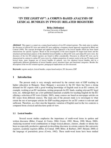 In The Light Of A Corpus Based Analysis Of Lexical Bundles In Two Eu Related Registers