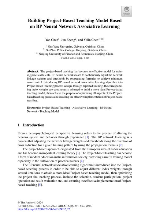 Pdf Building Project Based Teaching Model Based On Bp Neural Network Associative Learning