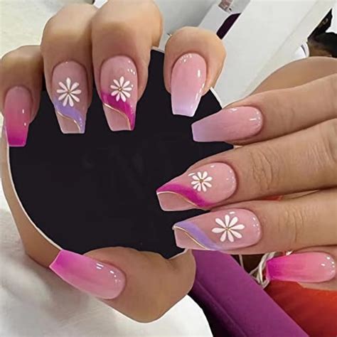 Shnwu Long Press On Nails Coffin Fake Nails Pink Glue On Nails