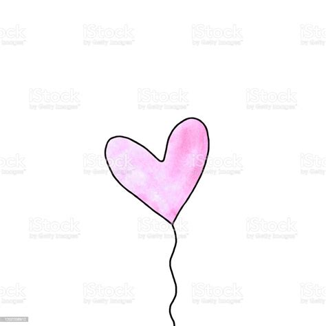 흰색 배경에 고립 된 마음의 모양에 분홍색 수채화 풍선 사랑 로맨스의 상징 발렌타인 데이 생일 결혼식 인사말 카드 웹에 대한 간단한 그림 낙서 손 그린 공휴일에 대한 스톡