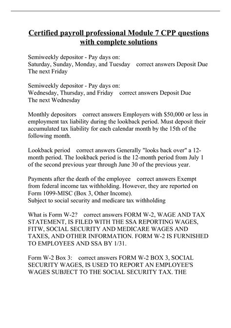 Certified Payroll Professional Module 7 Cpp Questions With Complete