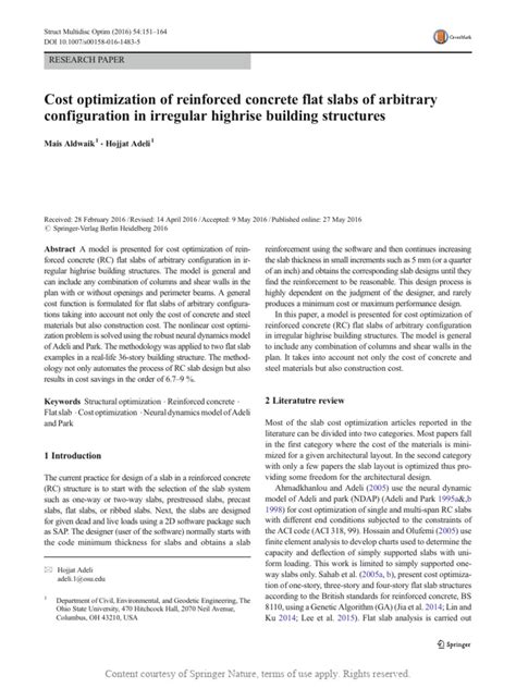 Cost Optimization Of Reinforced Concrete Flat Slab Pdf Mathematical Optimization