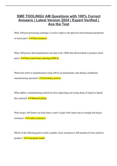 Sme Toolingu Am Questions With 100 Correct Answers Latest Version 2024 Expert Verified