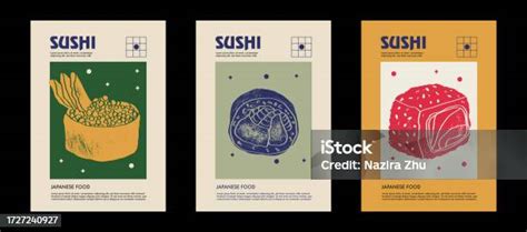 일본 초밥 세트 가격표 또는 포스터 디자인 벡터 삽화 세트입니다 타이 포 그래피 조각 스타일 라벨 커버 티셔츠 프린트 페인팅 건강한 생활방식에 대한 스톡 벡터 아트 및 기타