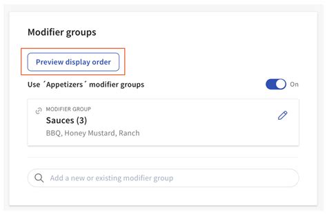 adding modifier groups and modifiers in the menu builder