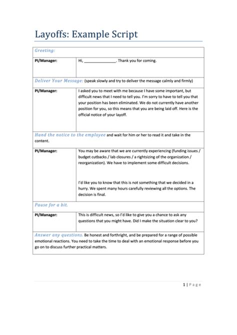 Layoff Example Script Printable Pdf Download