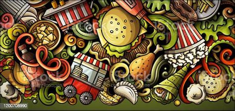 패스트 푸드 손으로 그린 낙서 배너 만화 상세한 일러스트레이션 0명에 대한 스톡 벡터 아트 및 기타 이미지 0명 감자 요리 개체 그룹 Istock