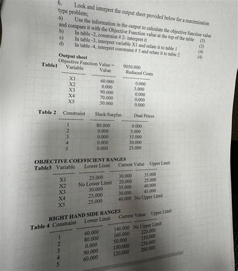 solved 6 look and interpret the output sheet provided below