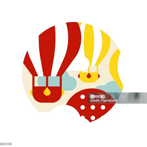 뜨거운 공기 풍선 관광 서명 여행 로고 디자인 흰색 배경에 휘장 또는 배지 벡터 일러스트 레이 션에 대 한 요소 개념에 대한