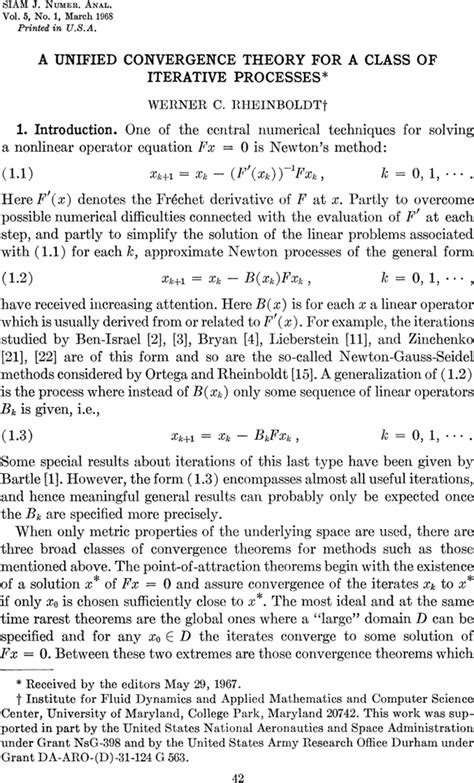 A Unified Convergence Theory For A Class Of Iterative Processes Siam Journal On Numerical Analysis