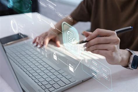 Businessman Using A Computer To Document Management Concept Online Documentation Database And