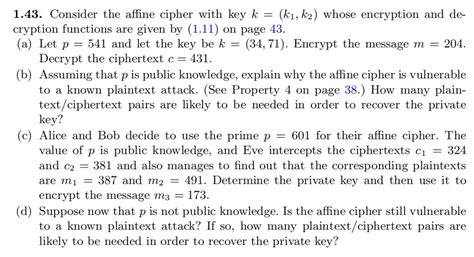 Consider The Affine Cipher With Key K K K Chegg