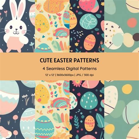 Cute Easter Pattern Seamless Digital Print Bunny Rabbit Easter Egg