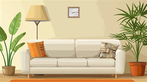 A Cartoon Illustration Of A Living Room With A Couch And Lamp Premium
