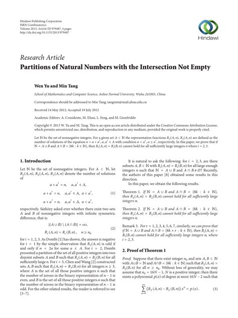 Pdf Partitions Of Natural Numbers With The Intersection Not Empty