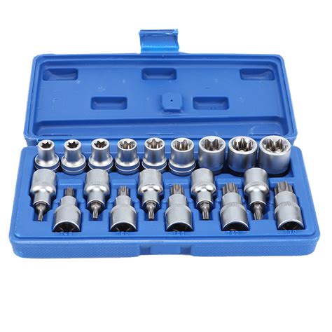 19pcs 1 2in Hex Star E Type Socket Set Bit Socket Kit Hand Car Repairing Tools